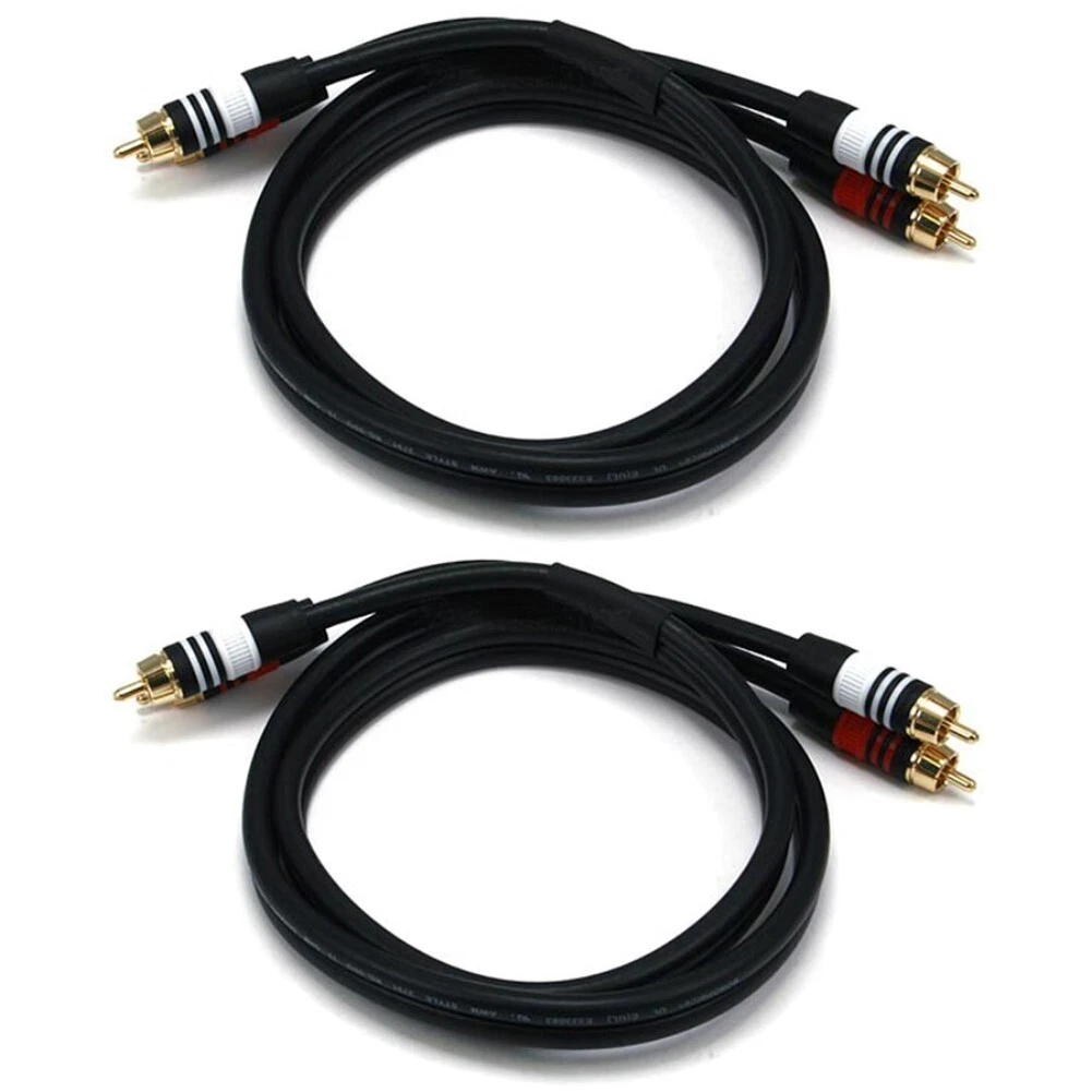 2x 3ft 2-RCA to 2-RCA Male Gold Plated Plugs M/M Premium Stereo Audio ...