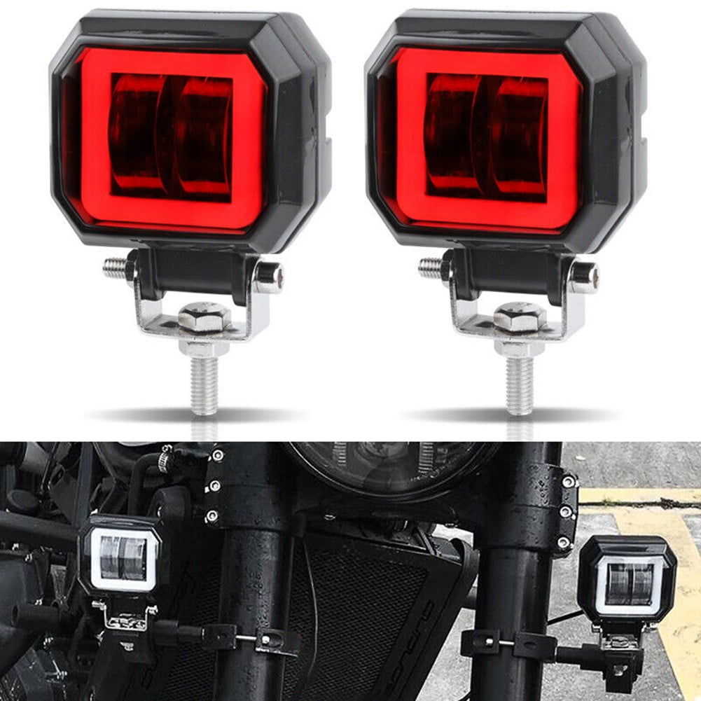 2x 3inch LED Work Light Bar Red Halo DRL Spot Driving Fog Pods Offroad ...