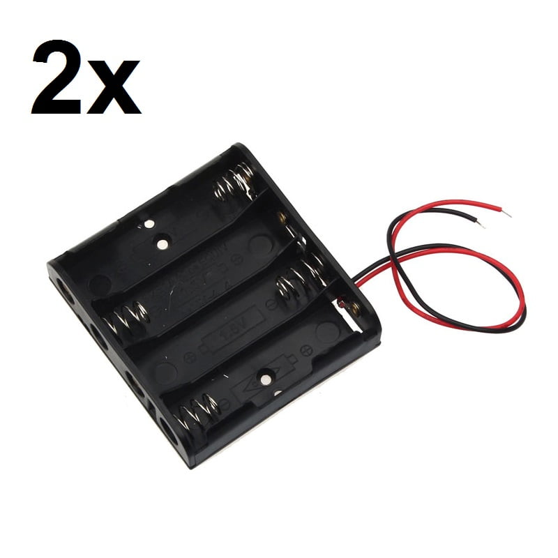 2x 4-AA Slots Battery Spring Clip Holder Case Plastic Storage Box Flat ...