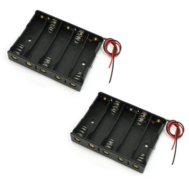 2x 5-AA Slot Battery Holder Case Plastic Storage Box Series Black Wire ...