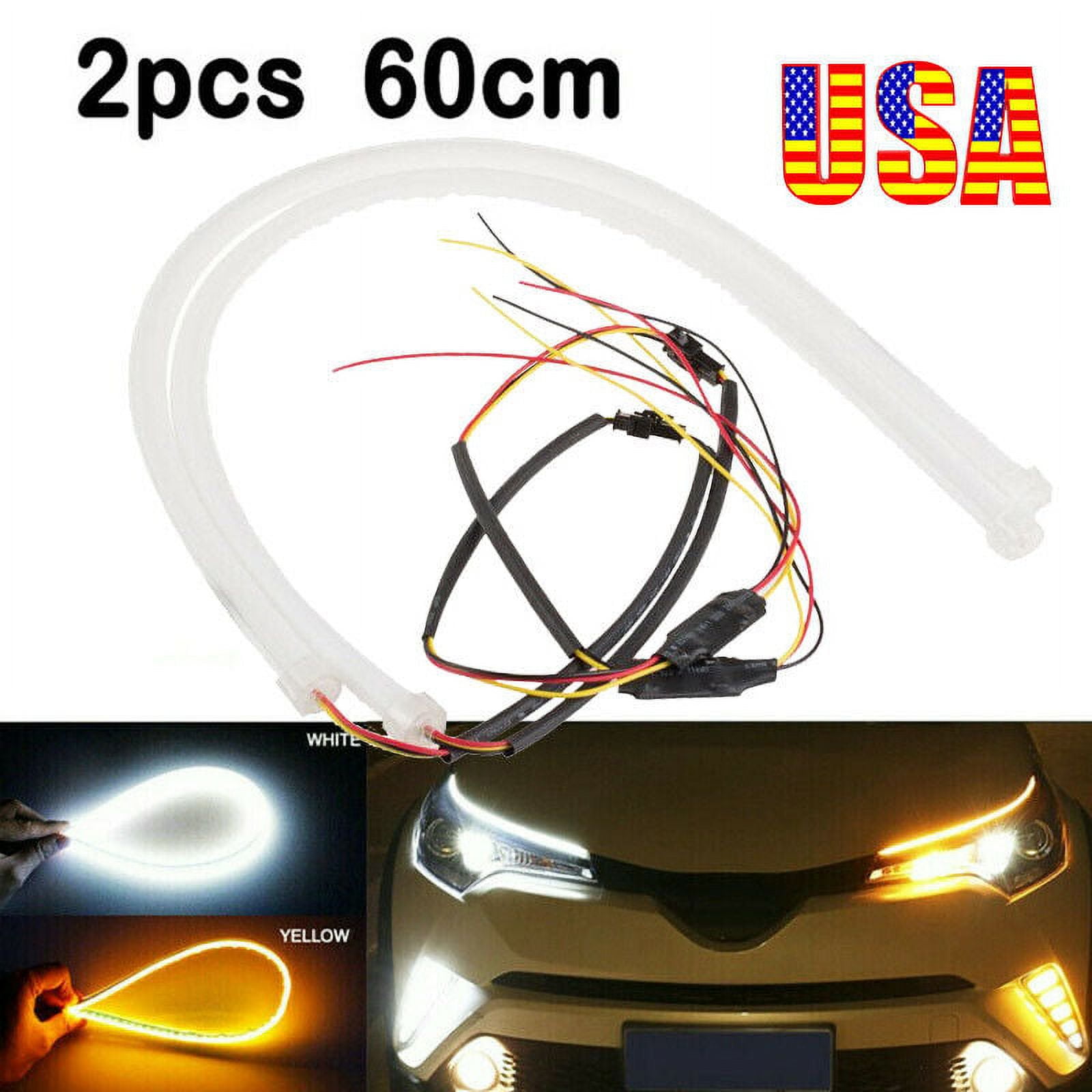 2x 60cm Flexible Amber Turn Signal White Car DRL Daytime Running LED ...