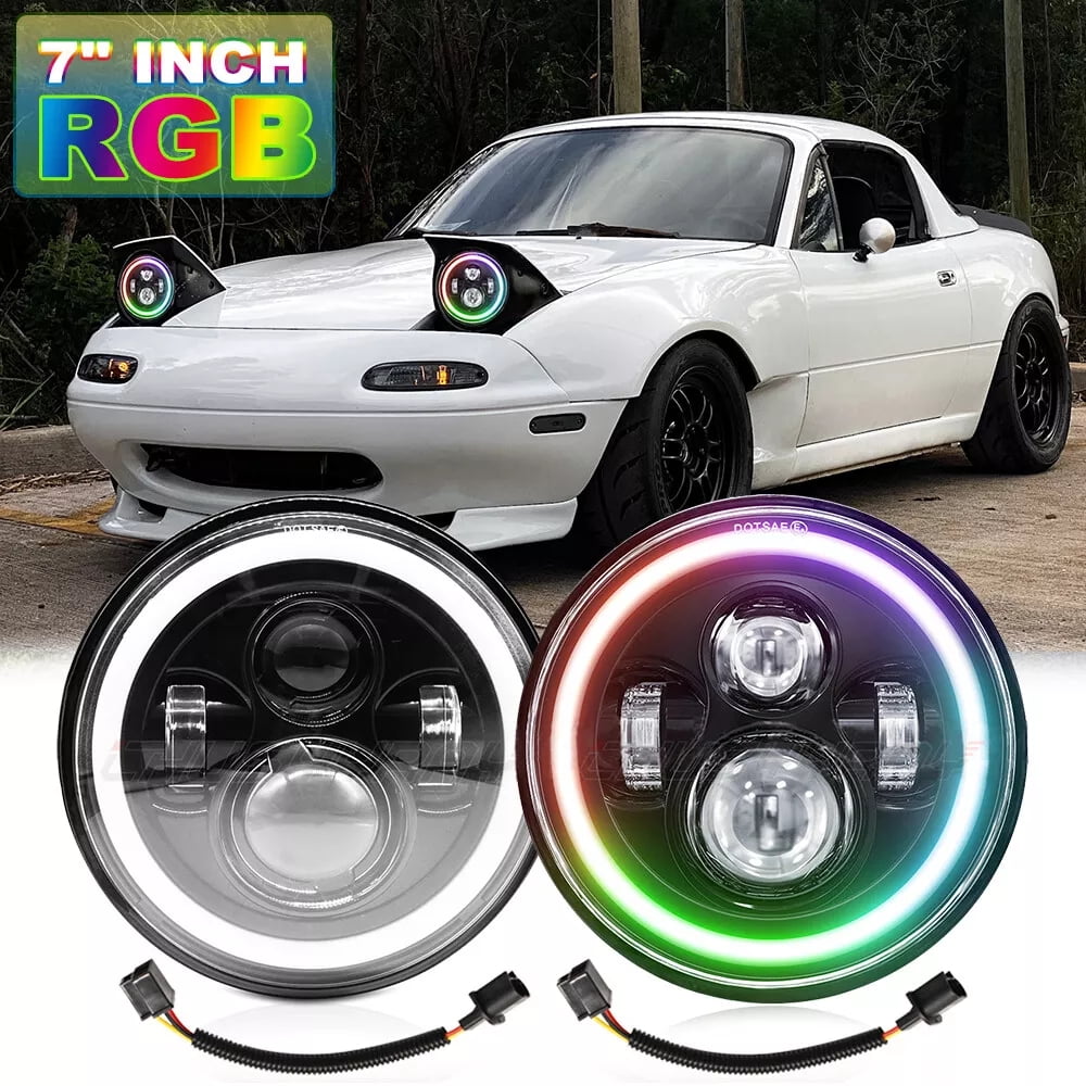 2x 7 Inch Round LED Headlights Halo Angle Eyes - for 90-97 Mazda NA ...