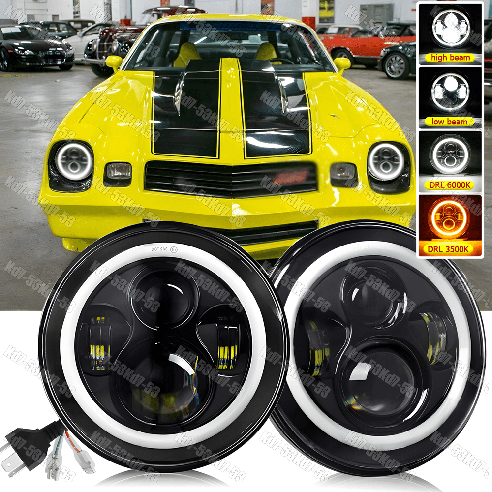 2x 7" Round LED Headlights Hi/Lo Beam For Chevy Camaro 1967-1981 C10 ...