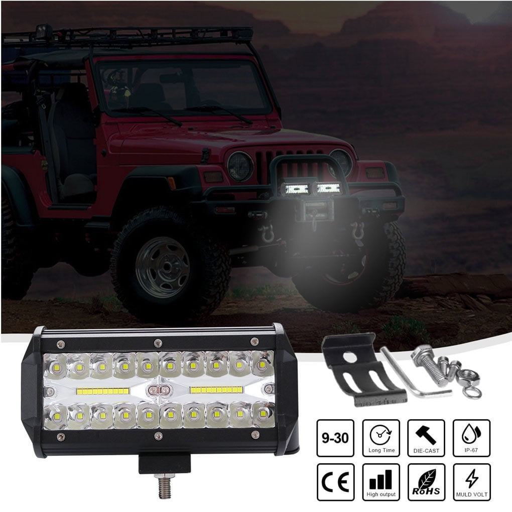 2x 7inch 114W 11400LM Offroad Universal Outdoor LED Light Bar Spot ...