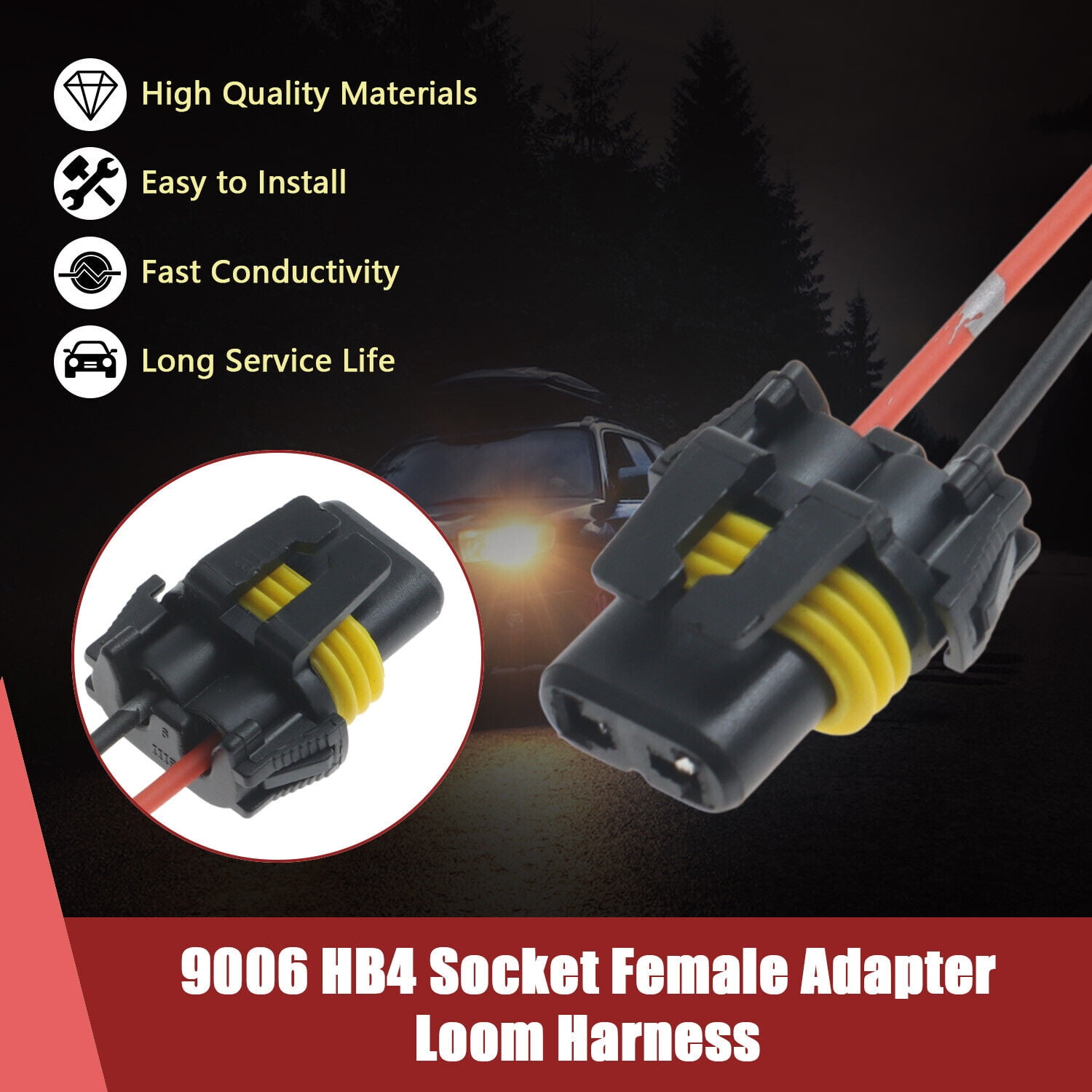 2x 9006 HB4 Socket Female Adapter Loom Harness for Headlights & Fog ...