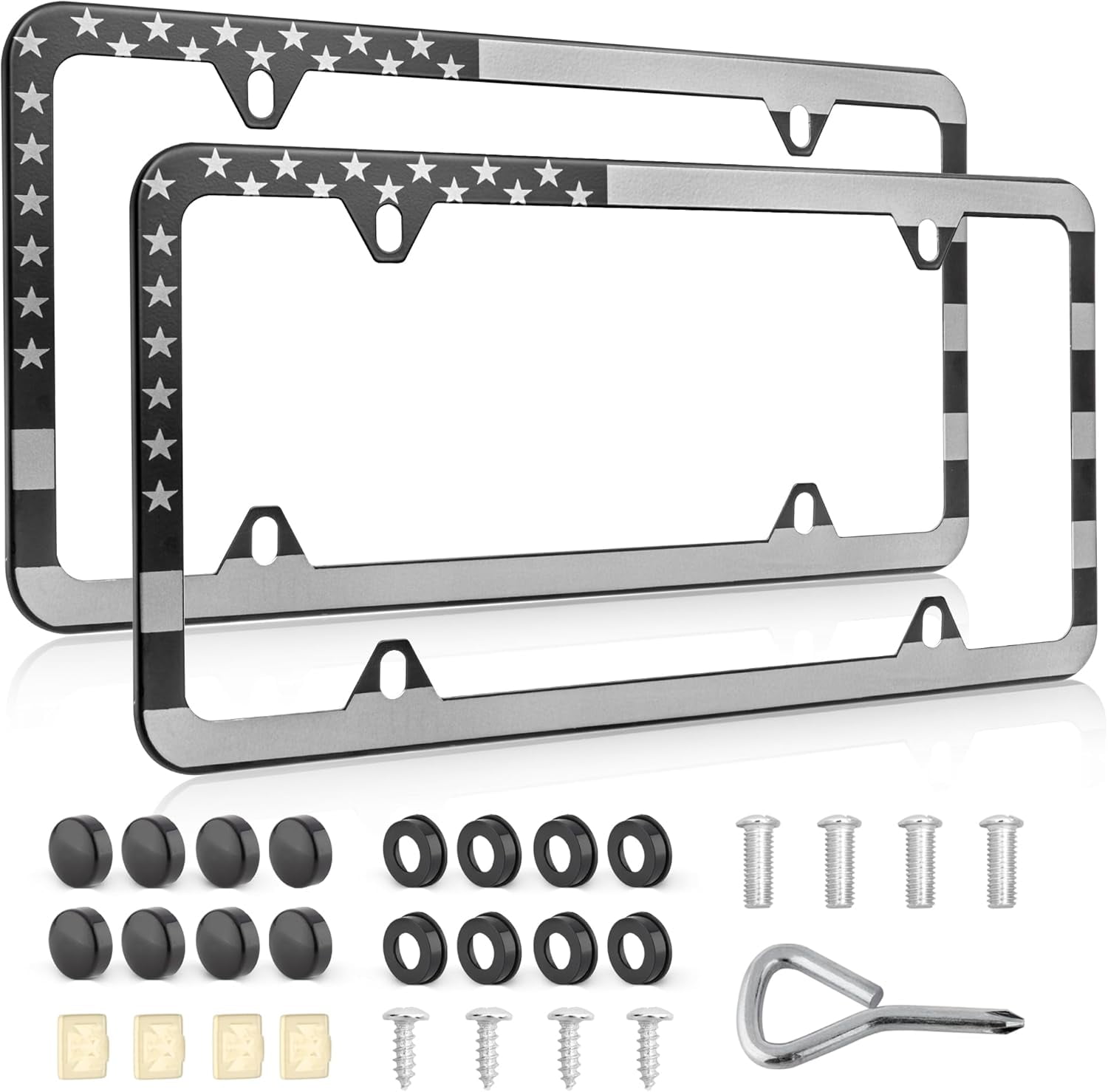 2x American Flag License Plate Frame Patriotic,Stainless Steel Bracket ...