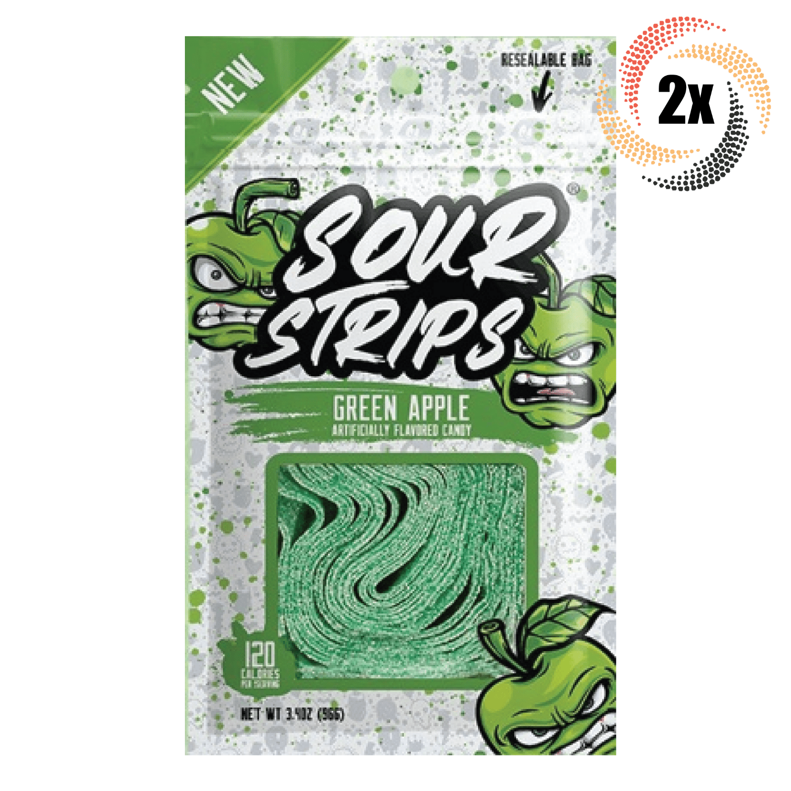 2x Bags Sour Strips New Green Apple Flavored Candy | 3.4oz | Fast ...