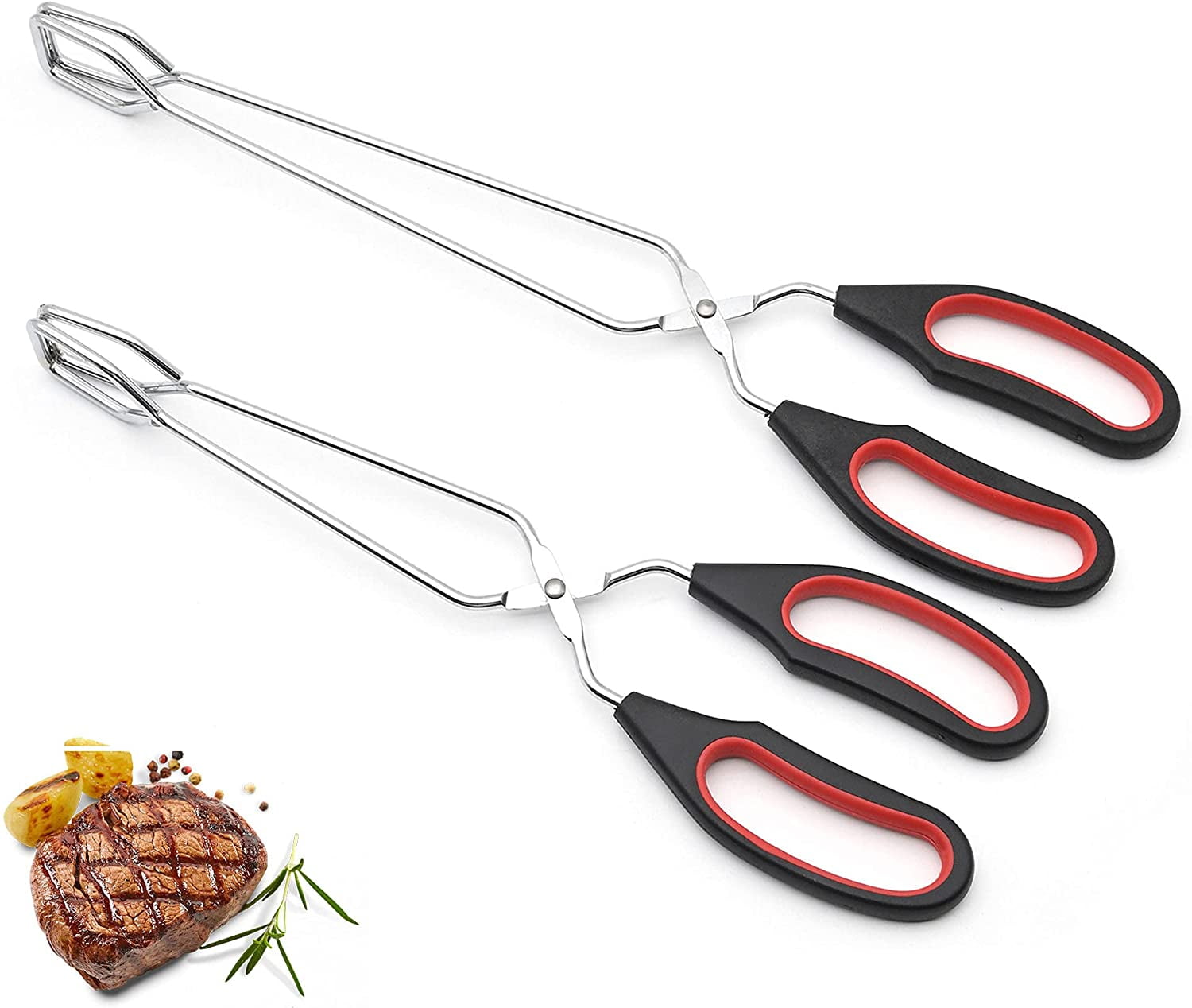 2x Barbecue Tongs 9 and 11 Inch, Stainless Steel Scissor Tongs, Grill ...