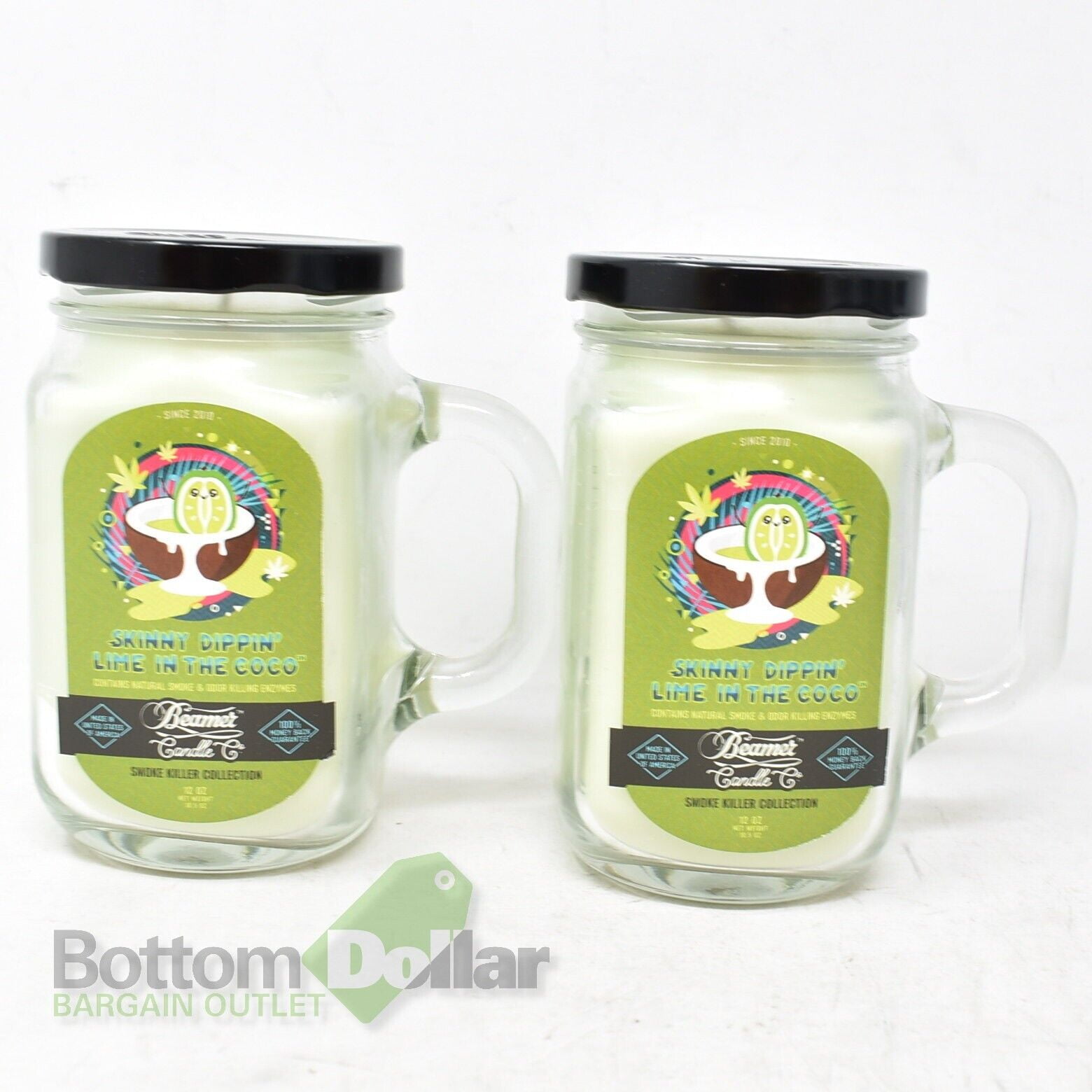 2x Beamer Candle Co. Smoke Killer Jar Candle Skinny Dippin Lime In The ...