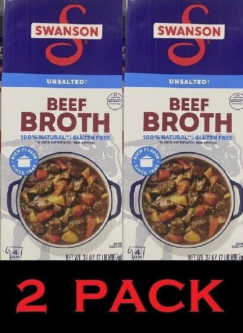 2x Beef Broth 100% Natural - UNSALTED Gluten Free 32 oz Carton - 2 PACK ...