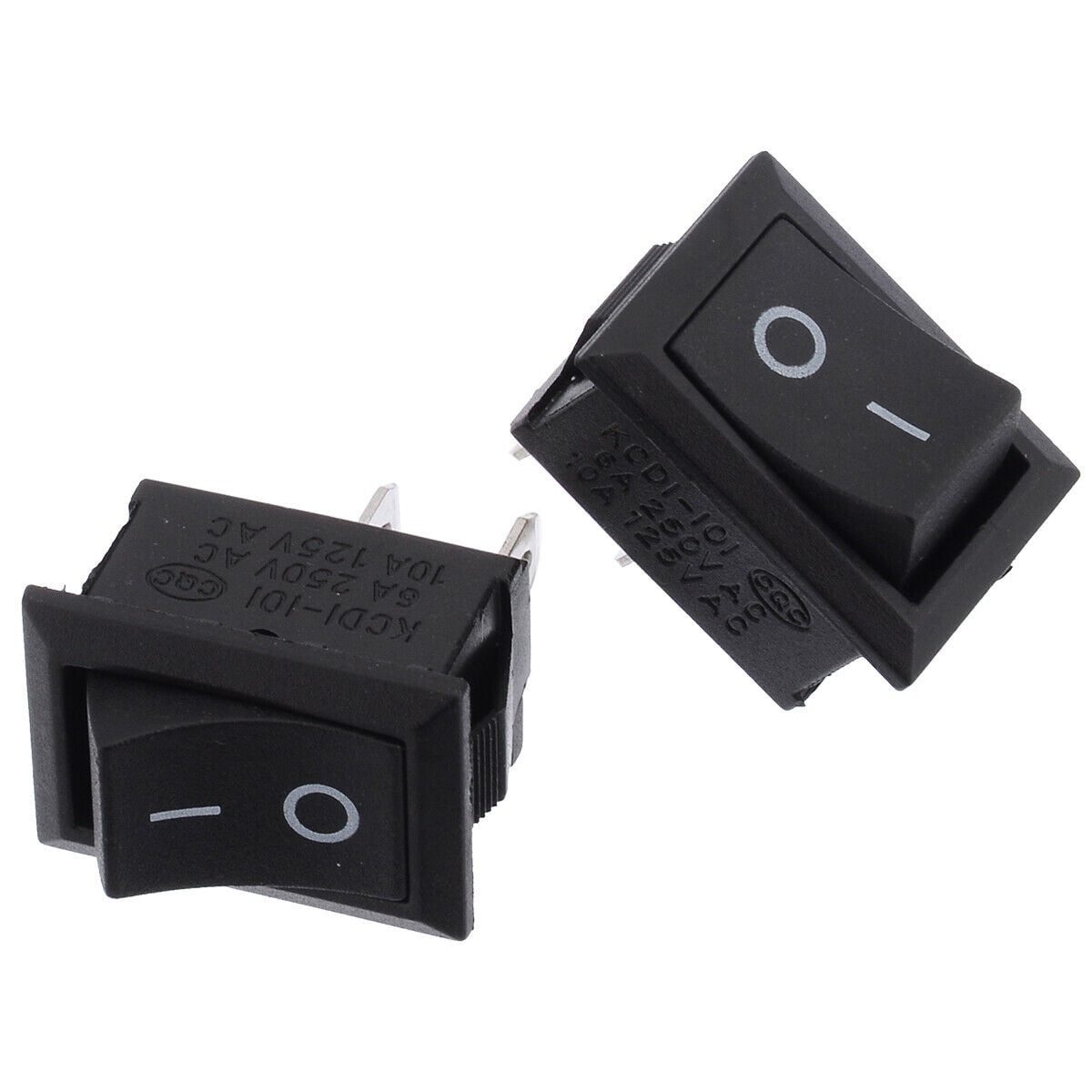 2x Black On/Off Rocker Switch Rectangular AC 125V/250V Car DC 12V Push ...