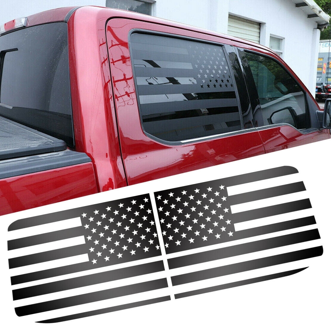 2x Black Rear Side Window Trim Stickers USA Flag Decal For 15-22 Ford F ...