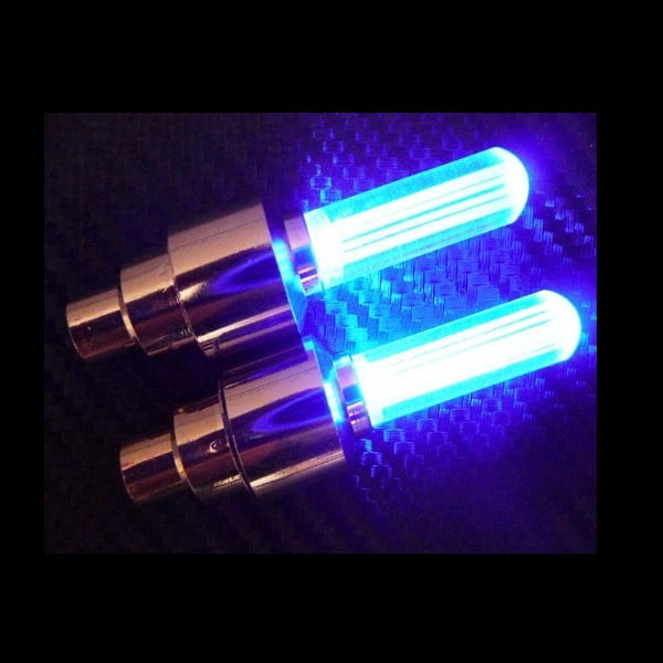 2x Blue LED Tire Valve Stem Cover Caps Lights Pair Glowing LED Bright ...