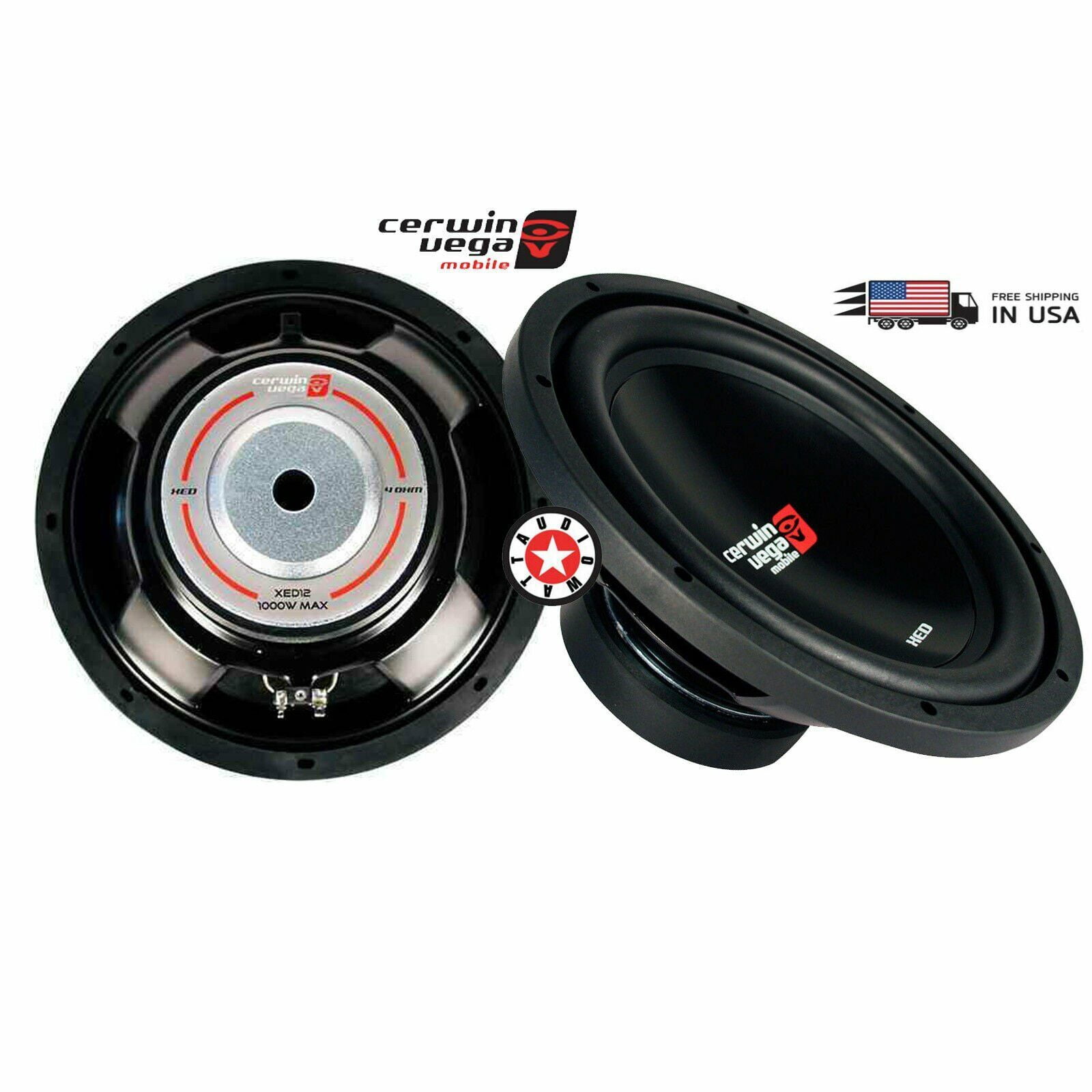 CERWIN-VEGA 2x XED12 12" Max SVC 4-Ohm Car Bass Speaker Subs, Shallow ...