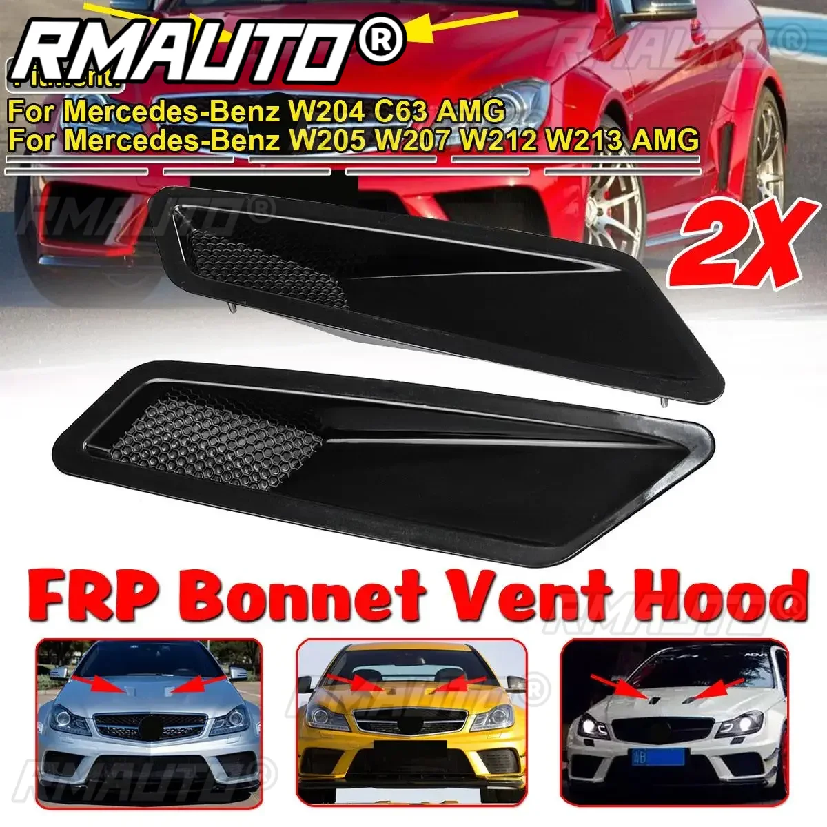2x Car Air Hood Vent Scoop Bonnet Louvers For Mercedes For Benz W204 ...