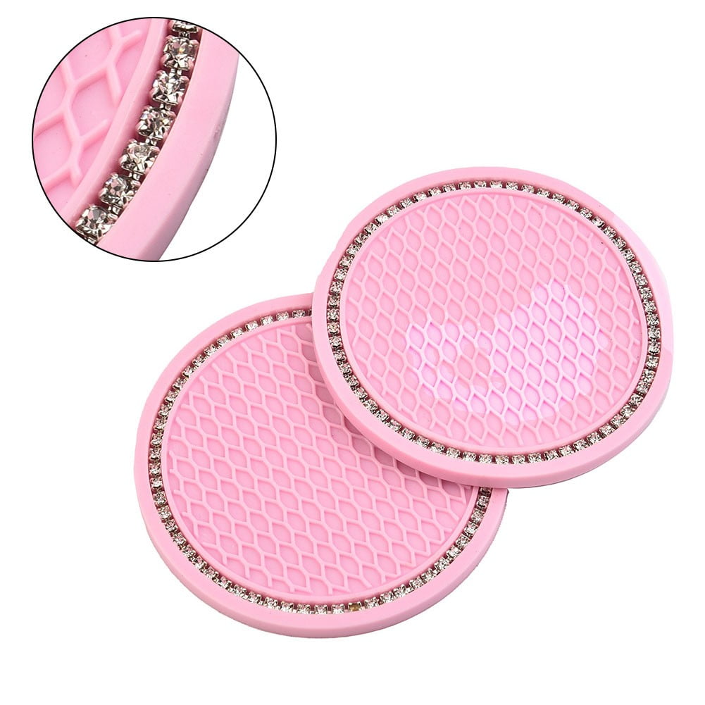 2x Car Coasters Pad Pink Cup Holder Mat Rhinestone Auto Interior ...