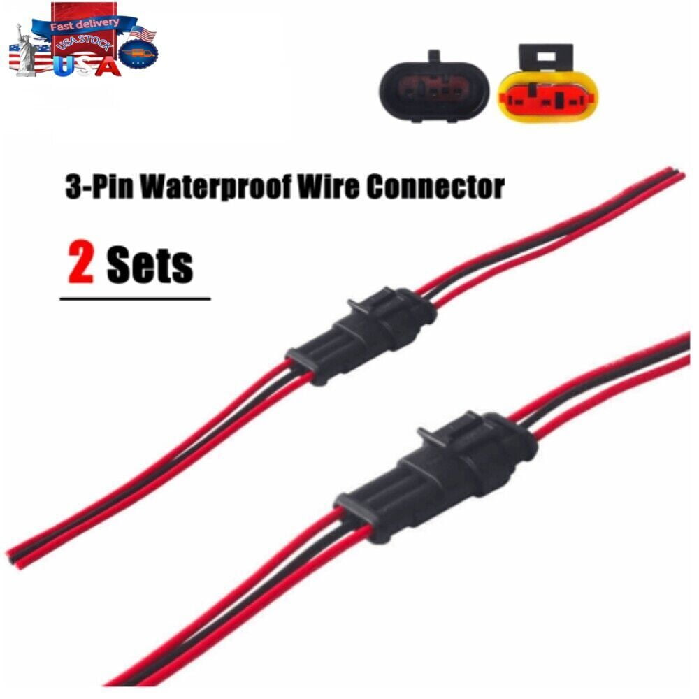 2x Car Waterproof Electrical Wire Cable Connector Male Female 3Pin Way ...