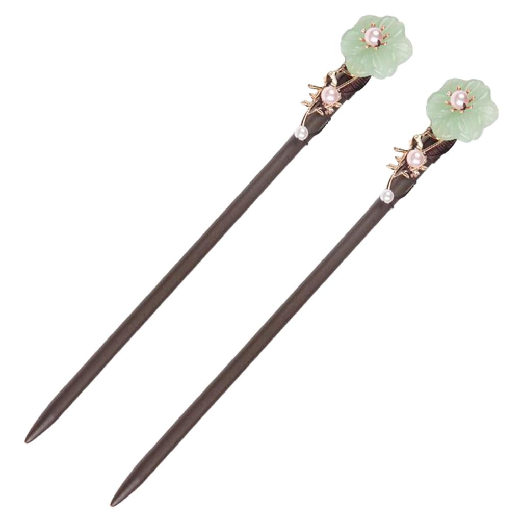 2x Chinese Style Wooden Hair Chopstick Stick Pin Handmade Elegant ...