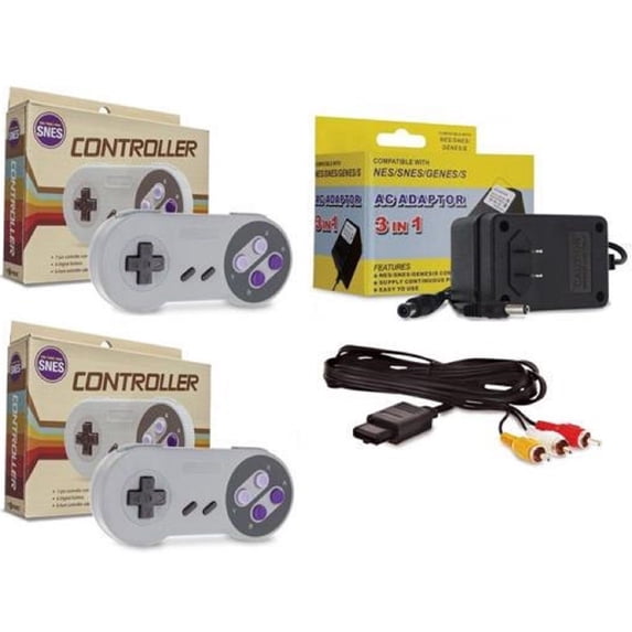 2x Controllers + AC Adapter Power Cord + AV Cable (Super Nintendo ...