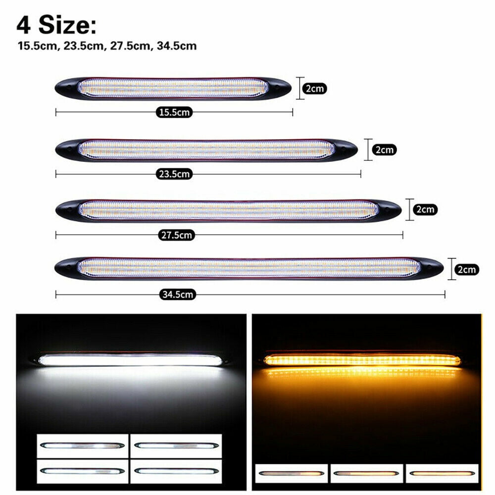 2x DRL LED Headlight Strip Light Daytime Running Sequential Turn Signal ...