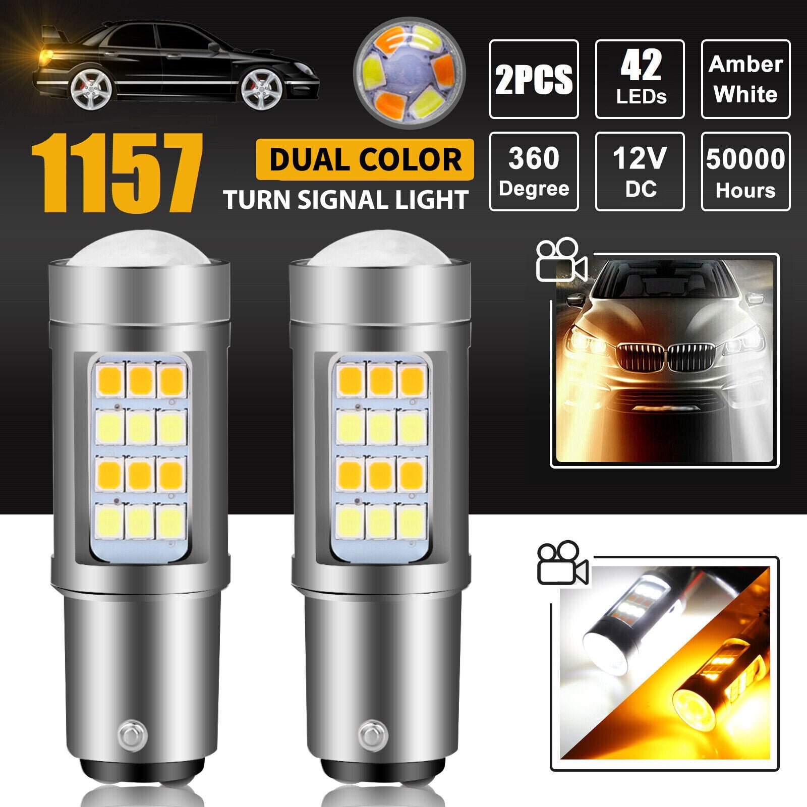2x Dual Color 1157 LED DRL Switchback Turn Signal Parking Light Bulb ...