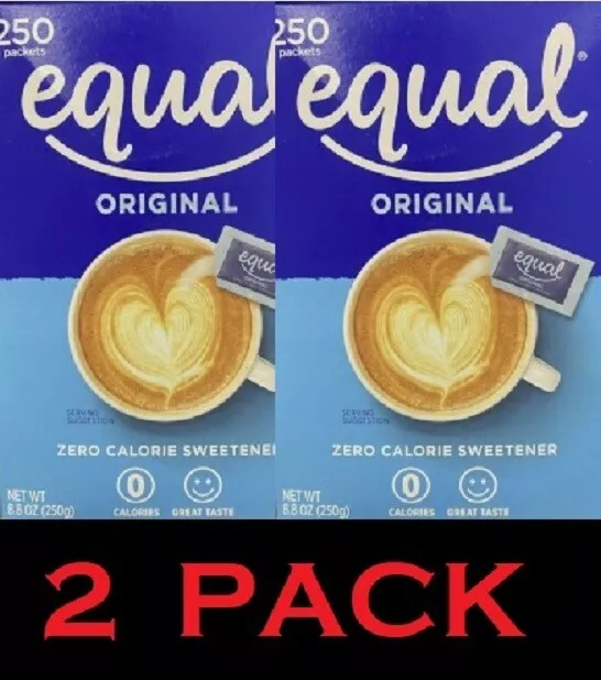 2x EQUAL ORIGINAL Zero Calorie Sweetener 250 Count Packets 8.8 oz Box ...