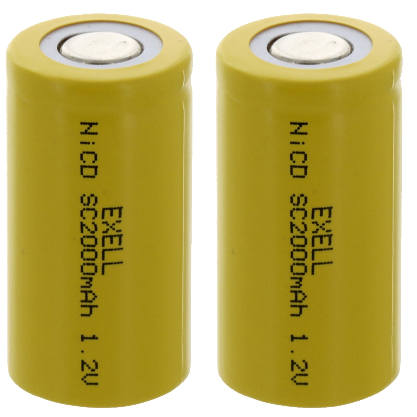 2x Exell SubC 1.2V 2000mAh NiCD Flat Top Rechargeable Batteries ...