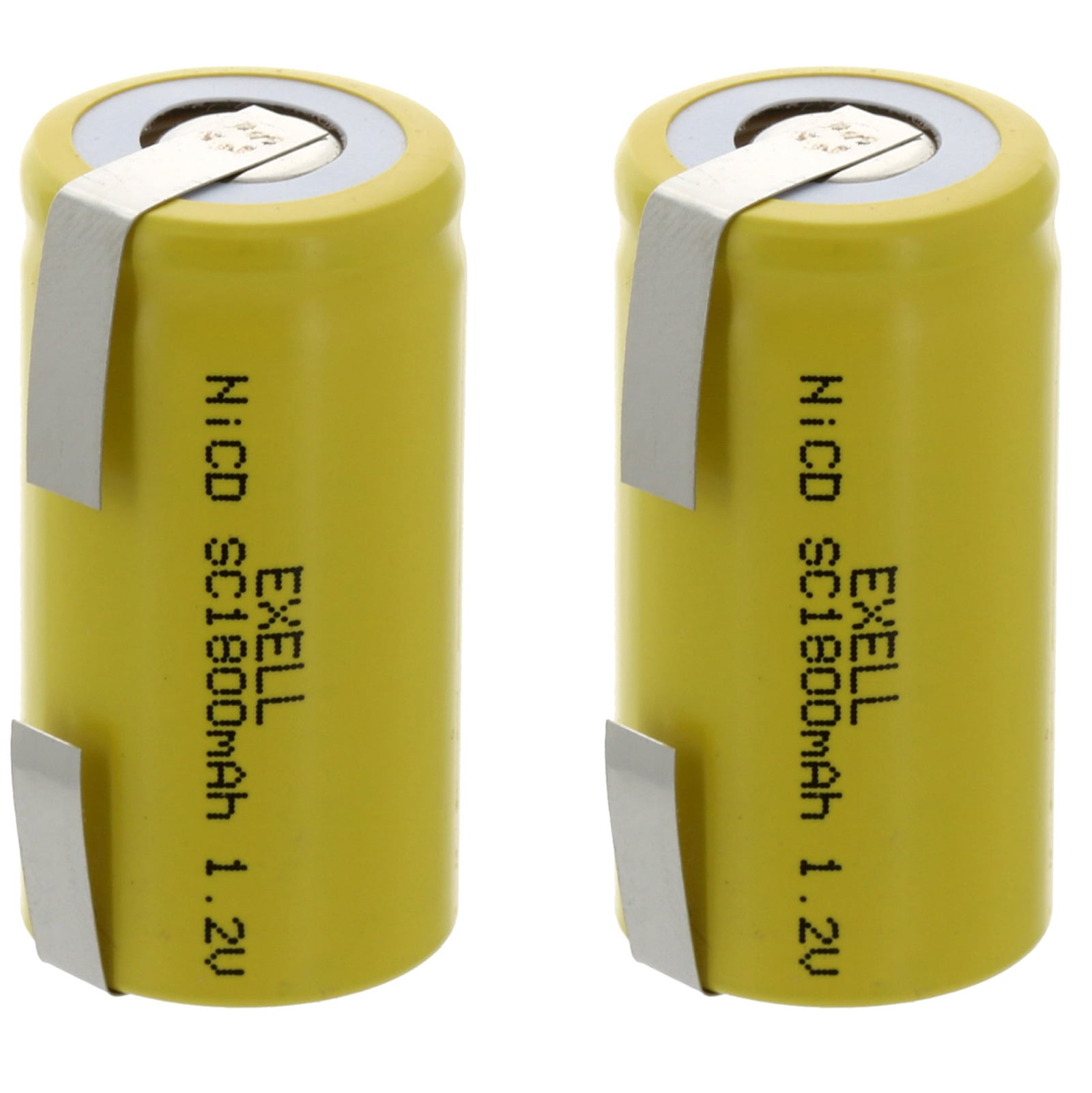 2x Exell SubC 1.2V 2000mAh NiCD Rechargeable Batteries with Tabs ...