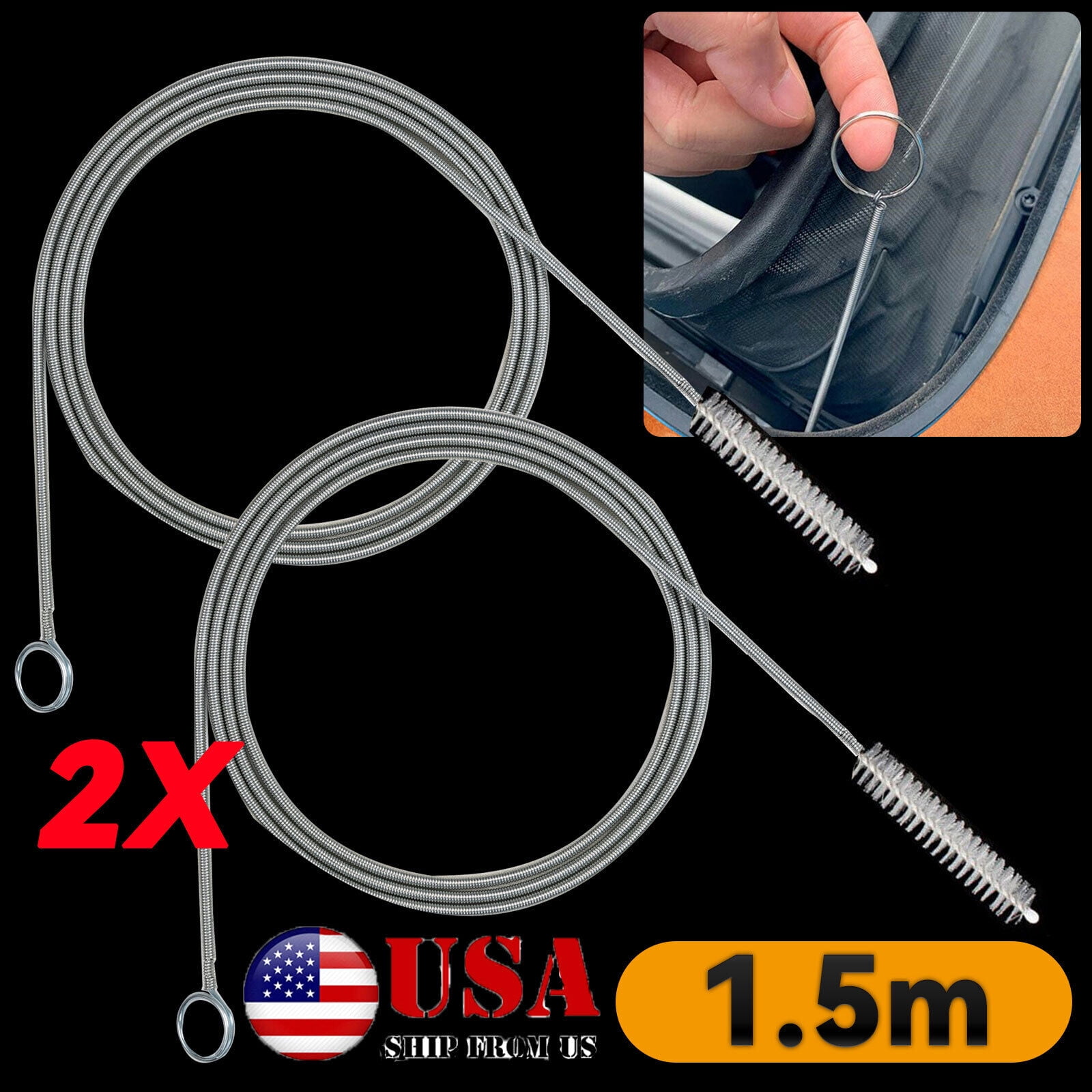 2x Flexible 150cm Car Drain Dredge Sunroof Cleaning Scrub Brush ...