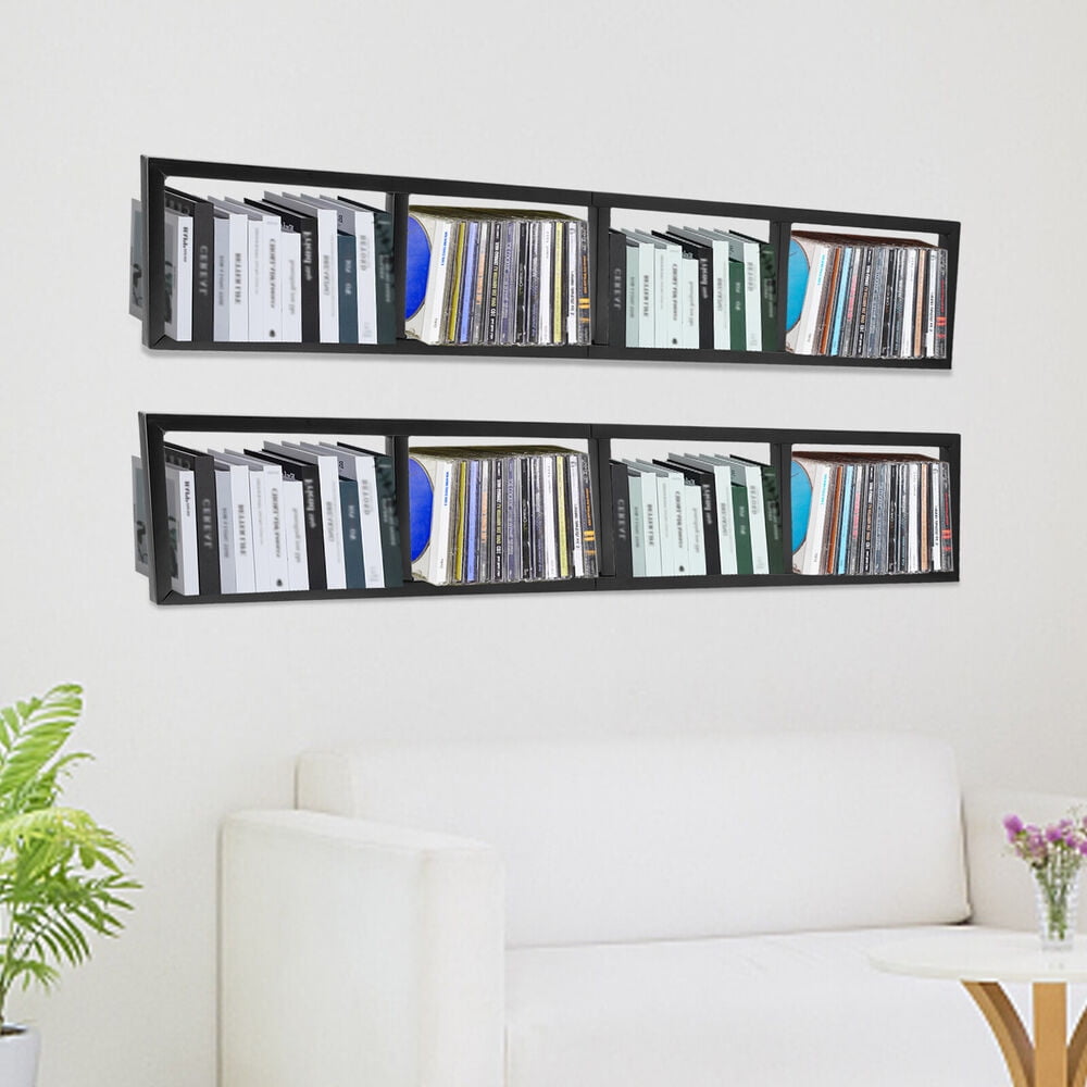 2x Floating Shelf Wall-Mounted CD DVD Rack Media Storage Rack Organizer ...