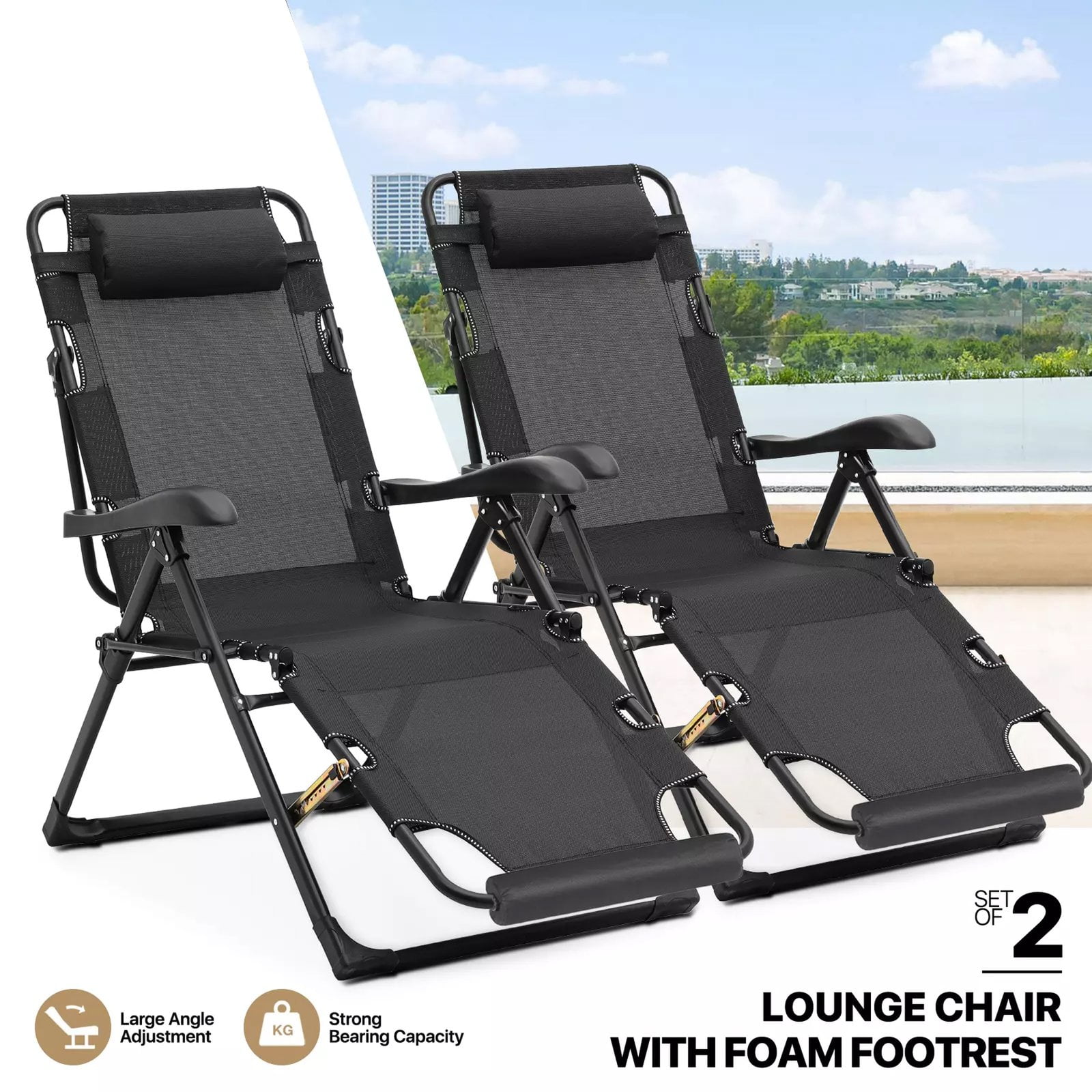 2x Foldable Zero Gravity Chair Adjustable Reclining Lounge Chaise ...