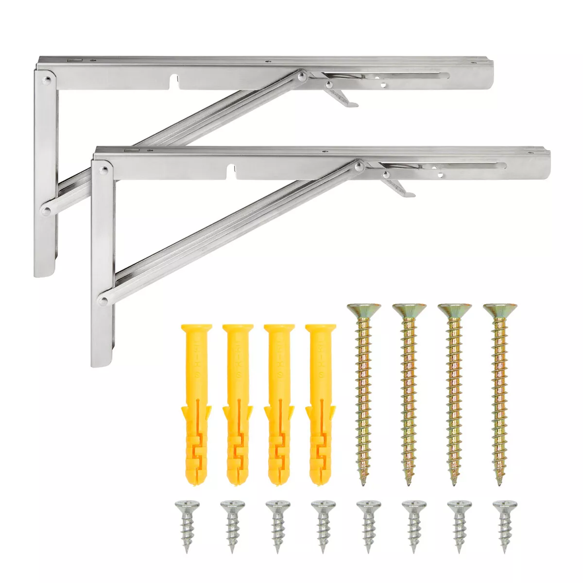 2x Folding Shelf L Brackets with Locking Hinge, Wall Mounted for Heavy ...