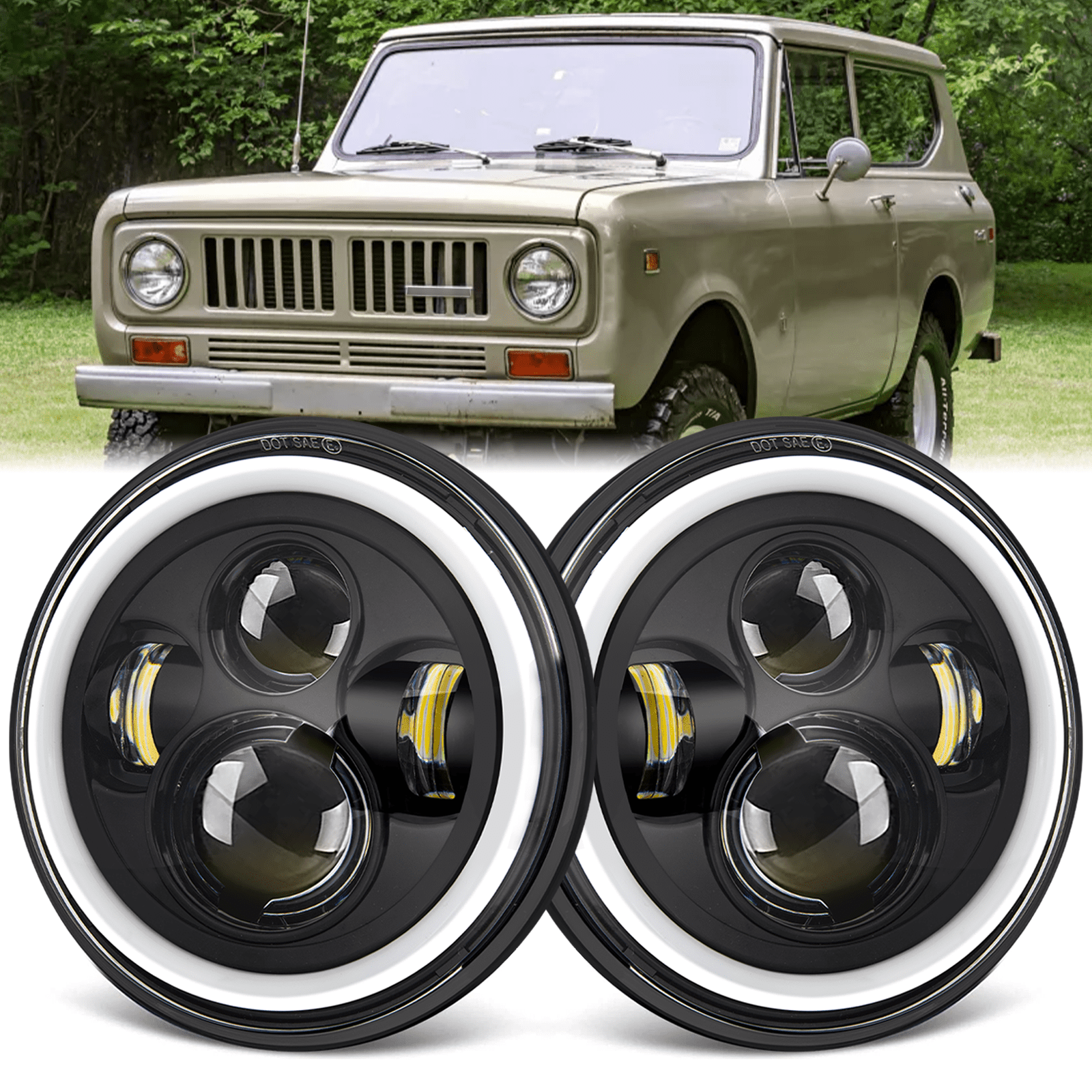 2x For International Scout II 1971-1980 7" inch Round LED Headlights ...