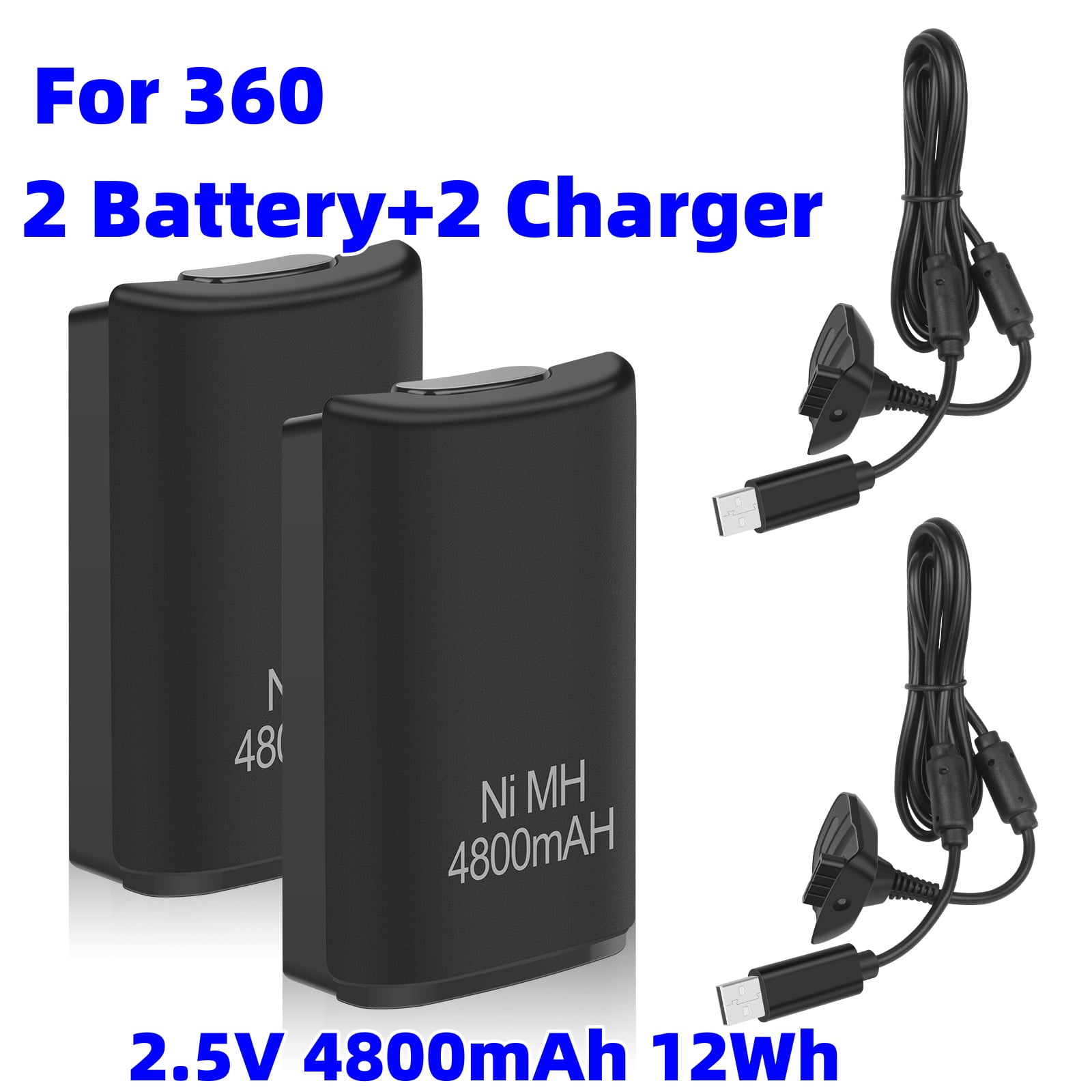 For Xbox 360 Wireless Controller 2 Pack Rechargeable Battery Kit with ...