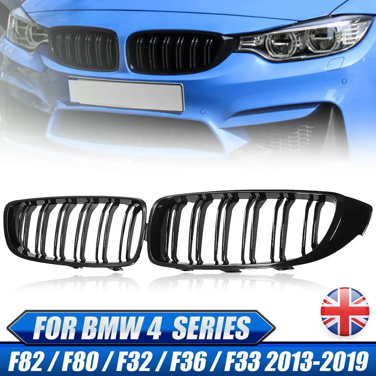 2x Front Grille Double Slat M4 Style Grill for BMW F32 F33 F36 F80 F82 ...