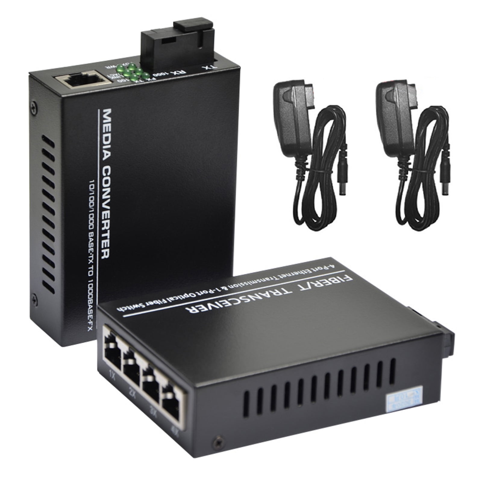 2x Gigabit Fiber Optic Media Converter with 4 RJ45 Ports for Expanding ...