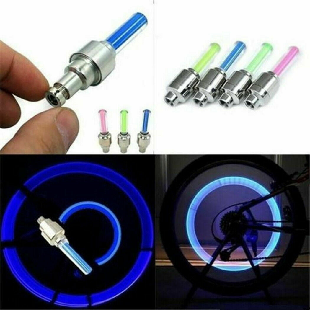 2x Glowing Tire Valve Stem Cap Screw-On Covers LED Light Bike Bicycle ...