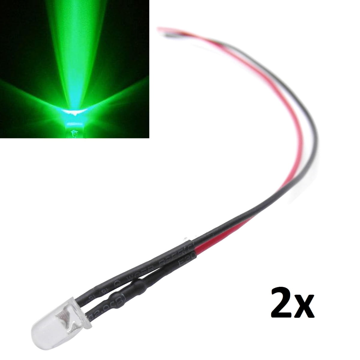 2x Green LED Light Single Bulb Pre-Wired Light 5-12V 5mm Bright Round ...