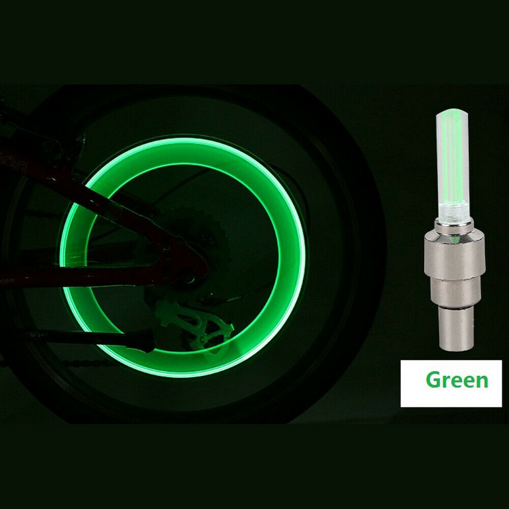 2x Green LED Tire Valve Stem Cover Cap Lights Pair Glowing LED Bright ...