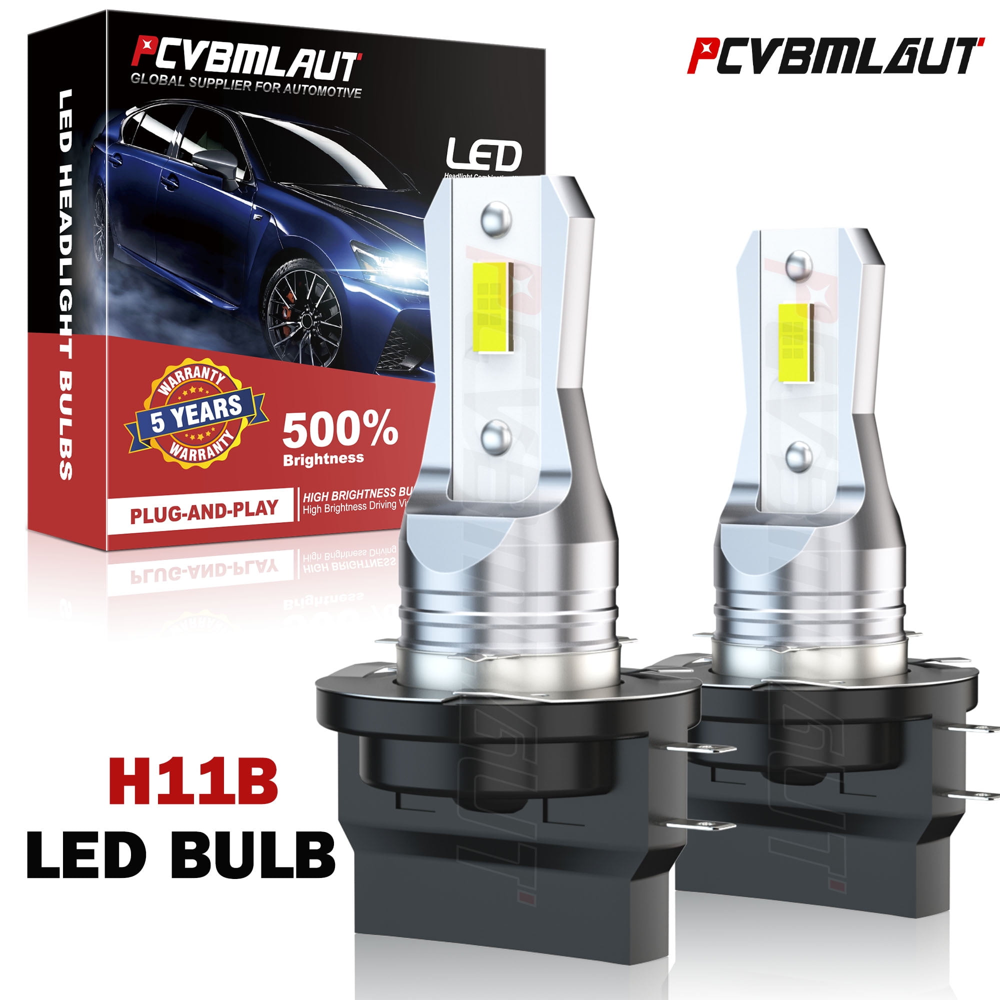 2x H11B 55W LED Bulbs Replacement Car Halogen Light Headlight Bulb Lamp ...