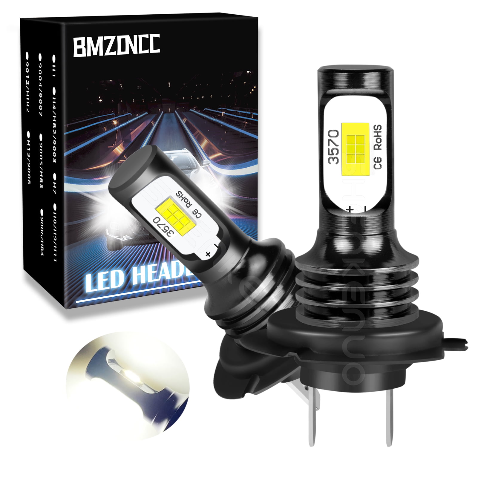 2x H7 LED Headlights Bulb high Low Beam 6000K Bright White for Hyundai ...