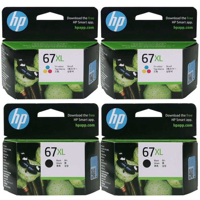 2x HP 67XL High Yield Black Original Ink Cartridge and HP 2x 67XL High Yield Tri-color Ink ...