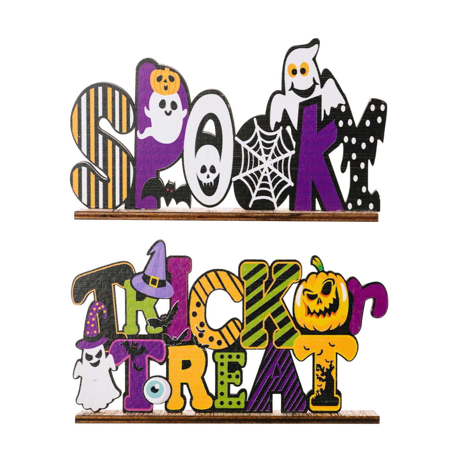 2x Halloween Table Decoration Wooden Sign Centerpieces Tabletop Signs ...