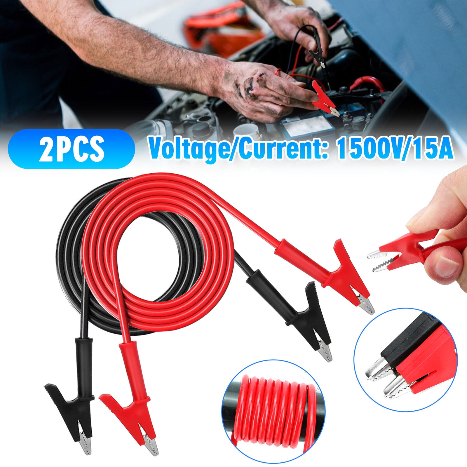2x Heavy Duty Alligator Clips Electrical Test Leads 15A Jumper Wires ...