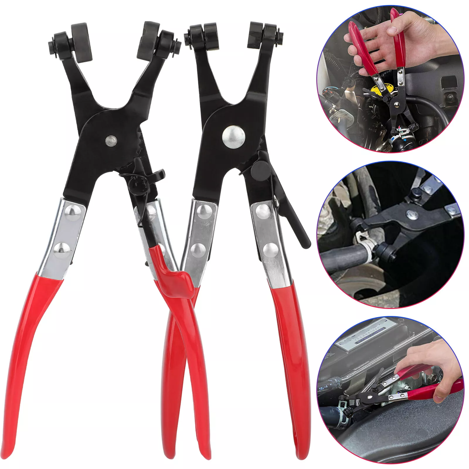 2x Hose Clamp Pliers Angle Swivel Jaw Locking Tools Flat Band Fuel ...