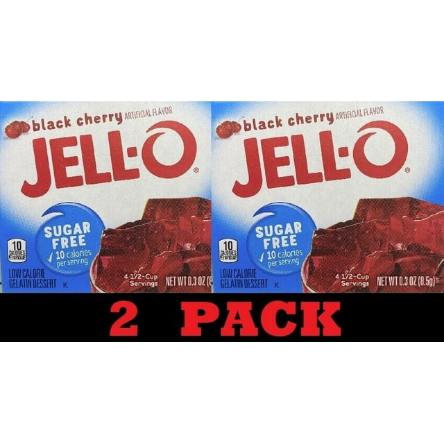 2x Jello BLACK CHERRY SUGAR FREE Gelatin Dessert 0.3 oz Box Jell-O - 2 ...