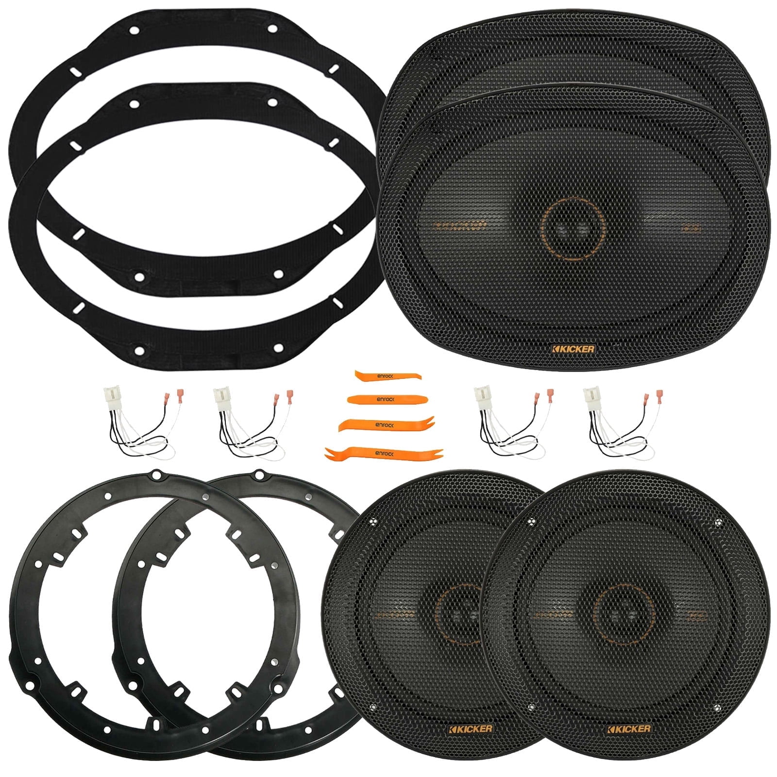 2x Kicker 6.5" 200W Max Power 4-Ohm 2-Way Thin-Mount Speakers W/6.5 ...