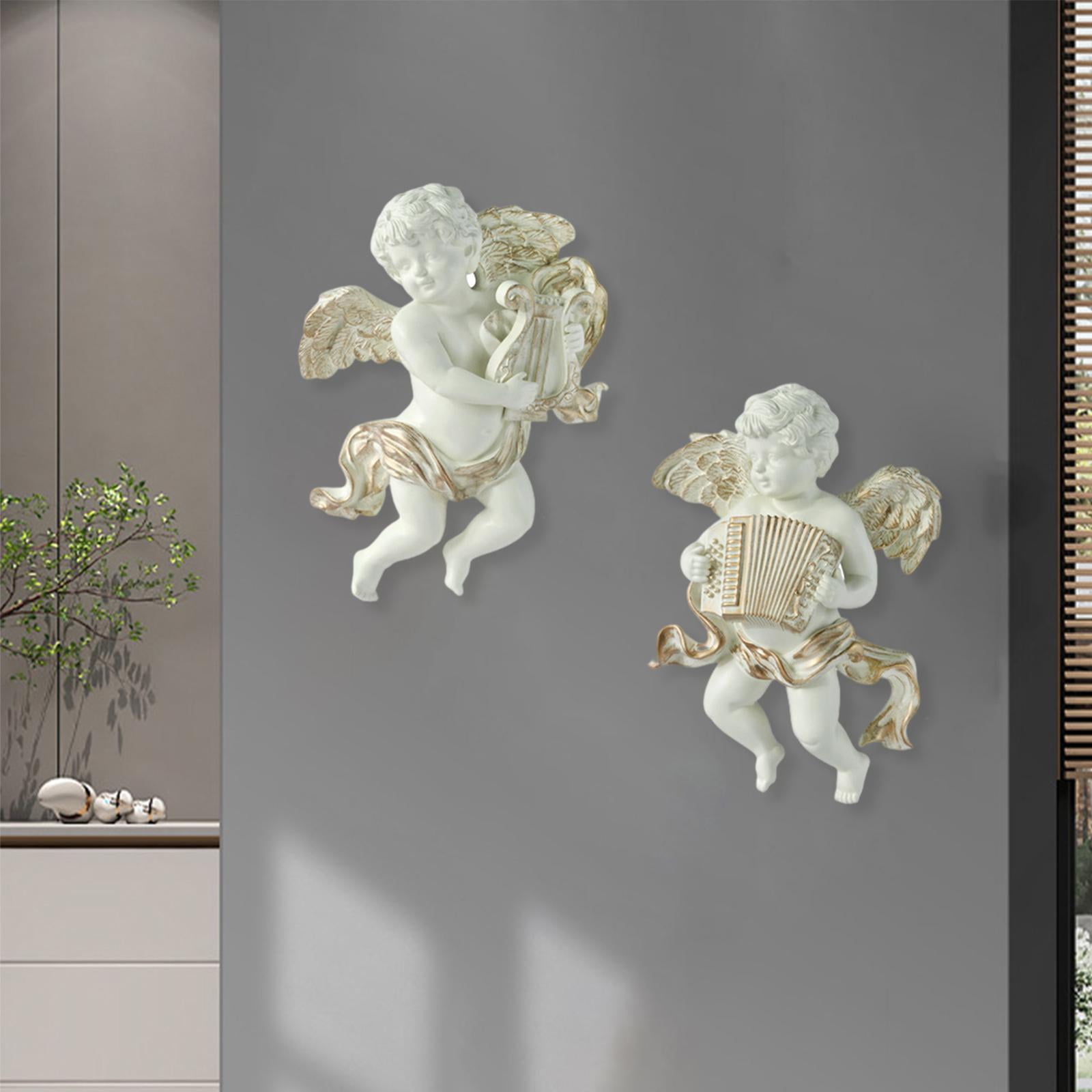 2x Lovely Angel Statue Figurines Cherub Wall Sculpture Hanging Hand ...