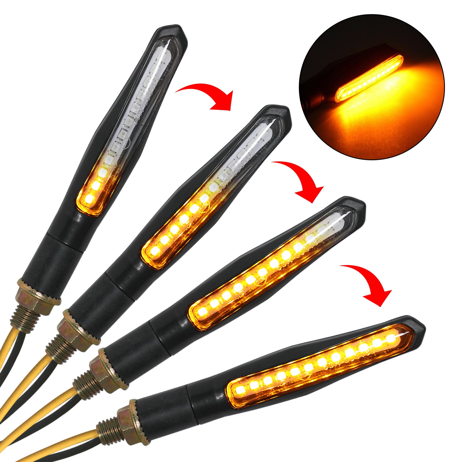 2x M10 Sequential Flowing LED Motorcycle Turn Signal Indicator Lights ...
