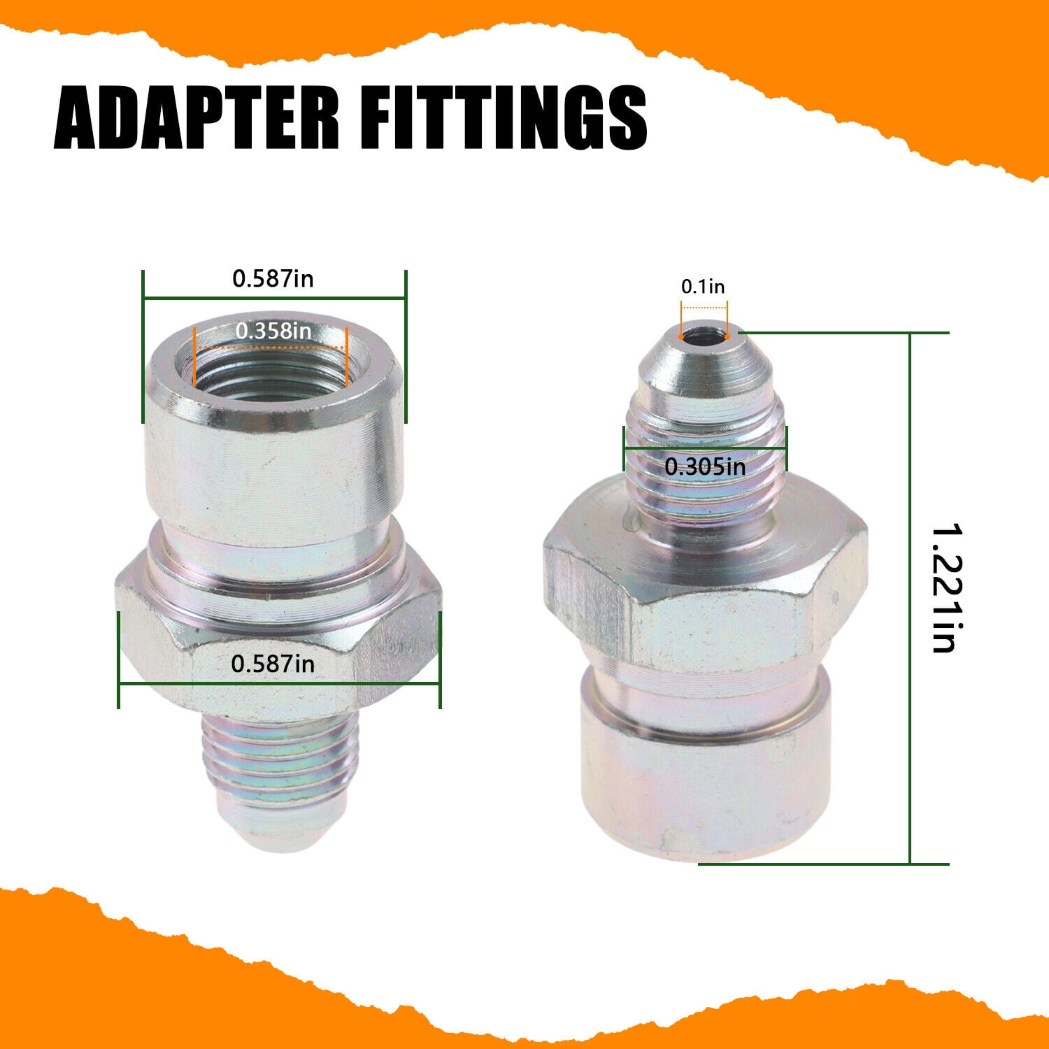 2x Male to Female-3AN to M10 X 1.0 Inverted Flare Female Steel Adapter ...